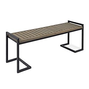 Christopher Knight Home Noel Outdoor Industrial Acacia Wood and Iron Bench, Gray, Grey Finish/Black Metal
