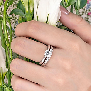 SHELOVES Sterling Silver Engagement Rings Wedding Band Set Soliraire Round CZ Cubic Zirconia Sz 7