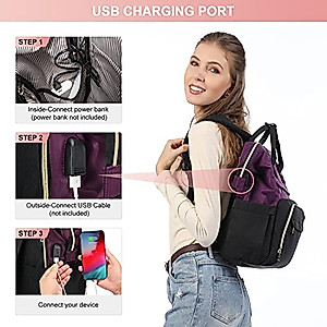 LOVEVOOK Laptop Backpack Purse for Women, 17 Inch Computer Business Stylish Backpacks, Doctor Nurse Bags for Work, Casual Daypack Backpack with USB Port, Dark Purple-Black