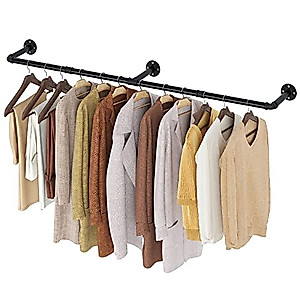 GREENSTELL Clothes Rack, 69.5 Inches Industrial Pipe Wall Mounted Closet Rod, Space-Saving Heavy Duty Hanging Clothing Rack, Detachable hanger Bar, Multi-Purpose Hanging Rod for Closet Storage 3 Base