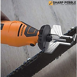 Sharp Pebble Electric Chainsaw Sharpener Kit - Comes with Chain Saw Sharpener Tool, 4 File Size Diamond Sharpening Wheels, Angle Attachment, Wrench & eBook.