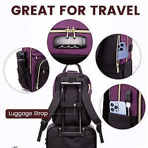 LOVEVOOK Laptop Backpack for Women, Fits 15.6 Inch Laptop Bag, Fashion Travel Work Anti-theft Bag, Business Computer Waterproof Backpack Purse, University Backpacks, Purple-Black-Black