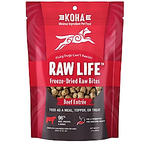 KOHA Raw Life Freeze-Dried Raw Bites Beef for Dogs, High Protein Meal, Topper, and Treat for Picky Eaters, 14oz Bag