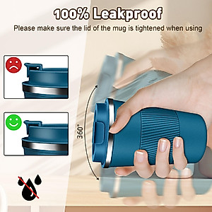 Coffee Travel Mug 12oz & 17oz, Insulated Coffee Mug with Lid, Leakproof Coffee Thermos, Coffee Tumbler for Hot&Cold Drinks, Stainless Steel Reusable Thermal Cup for Men Women