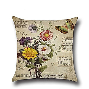 Calcifer 18 x18 Inch (45x45cm) Romantic Rose Flowers Durable Cotton Linen Throw Pillows Sheel Case Cushion Covers for Home Sofa Decorative (Set of 4) (Style A)