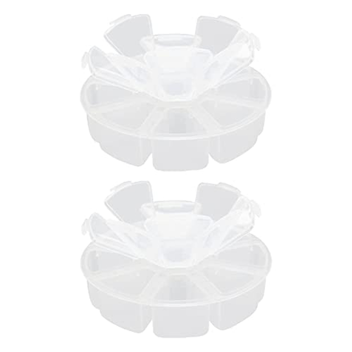 Juvielich Clear Plastic Organizer Box,Fixed 8 Grids Round Storage Container Jewelry Box with Separate Cover,for Beads Art DIY Crafts Jewelry Fishing Tackles 4.06"x4.06"x0.94"(LxWxH) 2PCS