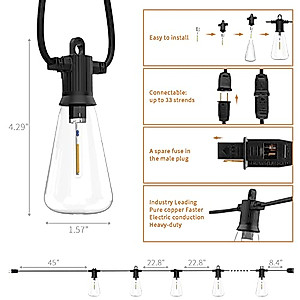 FOOMAN 100FT Outdoor String Lights,Shatterproof Dimmable LED Cafe Lights Waterproof ST38 Connectable Outdoor Patio Lights with 54 Plastic Bulbs for Porch Backyard Garden Bistro(2×50FT)