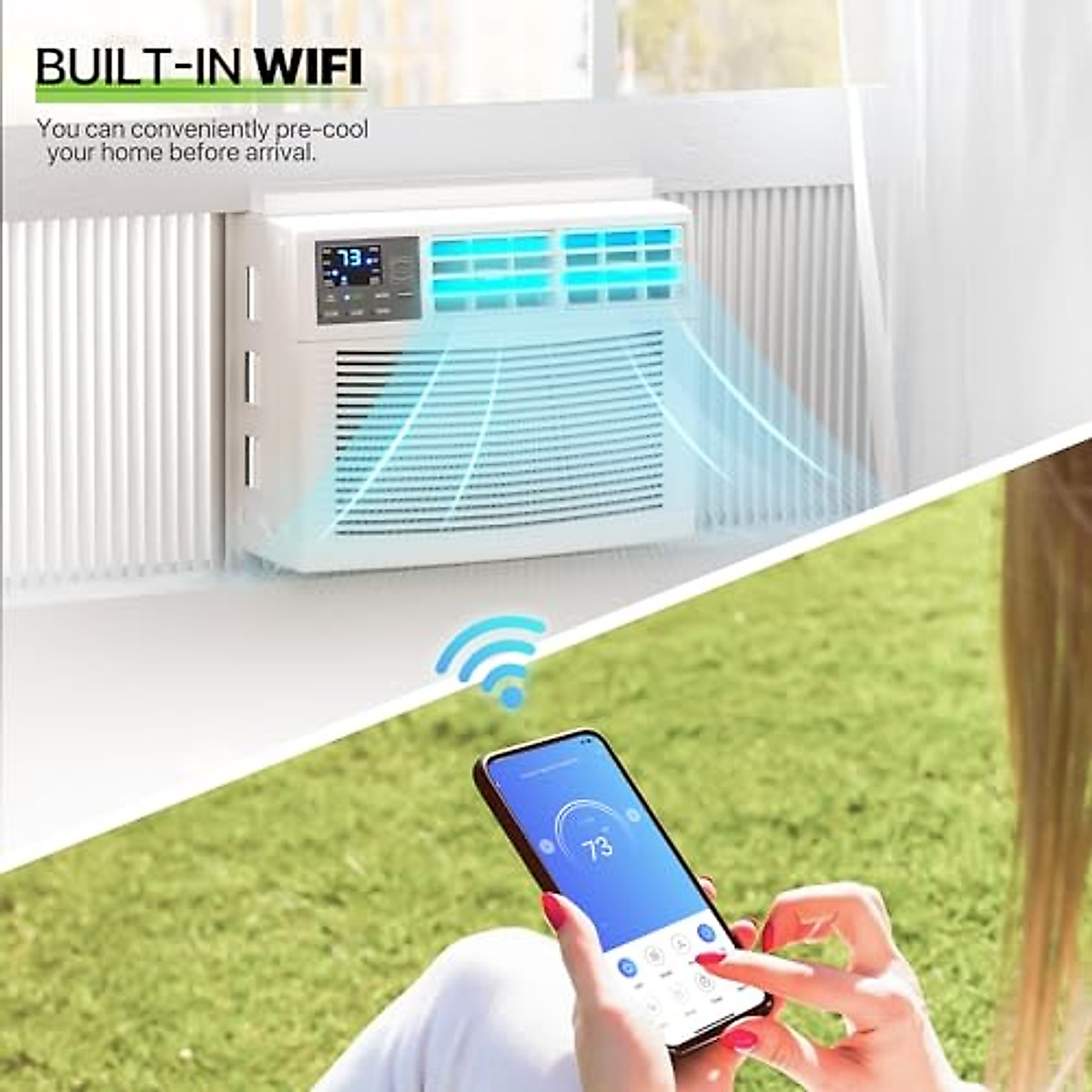 Magshion 8000 BTU Window Air Conditioner with Remote & App Control, 6 Modes – Cool, Dry, Auto-Restart, Fan, Sleep, Cools Rooms up to 350 Sq. Ft., Quiet AC Unit with Easy Install Kit