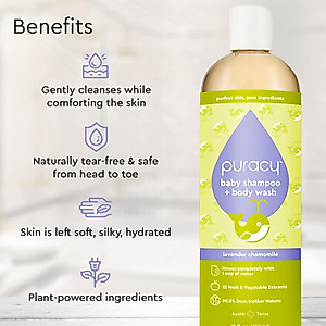 Puracy Baby Shampoo & Body Wash for Children - Pure Ingredients with 12 Fruit & Vegetable Extracts for Silky Smooth Skin, Gentle Lavender Chamomile Aroma, Baby Shampoo, Baby Body Wash 12 Oz (2-Pk)