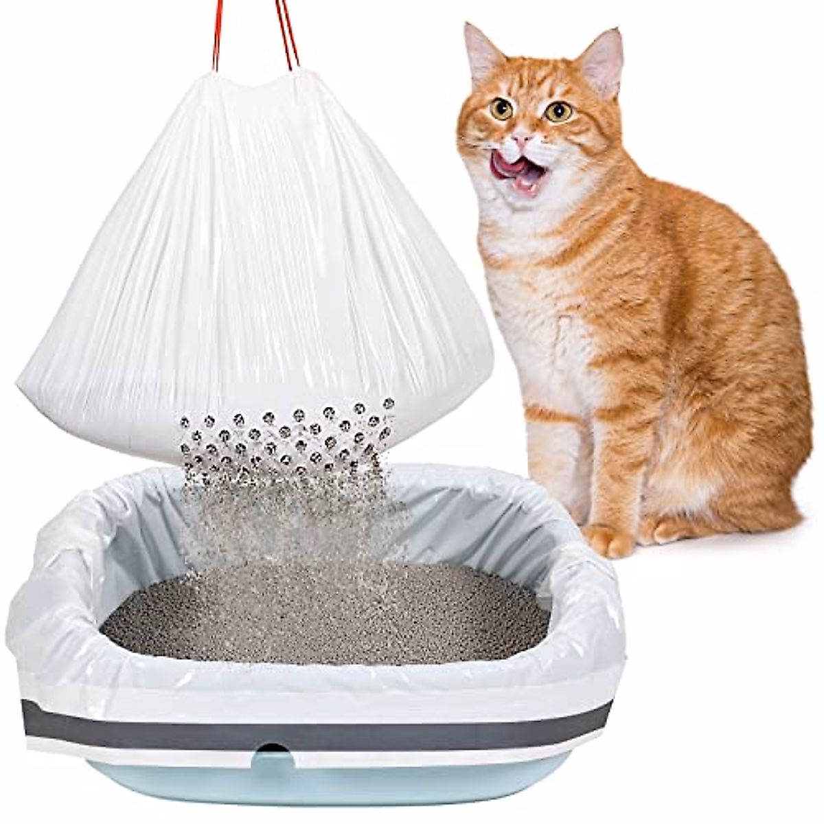 42 Count Jumbo Sifting Cat Litter Bags 36 x 18 Inch Extra Large Thick Cat Litter Box Liners with Holes Disposable Thick Scratch Resistant Cat Litter Bags Drawstring Litter Box Liners for Litter Box
