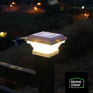 Home Zone Security 2 Pack Solar Post Cap Lights 12 Lumens Outdoor 4x4 fit Post Size 3.5x3.5, Recharging by Sunlight, Sensor Trigger Light at Night, No Wiring Require, Mount Anywhere for Decorative