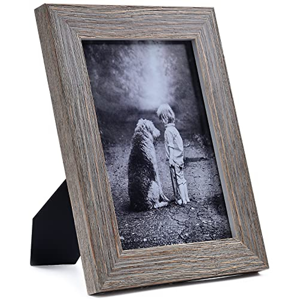 Yaetm 5x7 Rustic Picture Frame, Solid Wood Frame with High Definition Real Glass, Distressed Photo Frames for Table Top & Wall Mounting Display, Weathered Gray, Set of 2