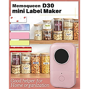 Memoqueen D30 Mini Label Printer - Portable Thermal Bluetooth Label Maker Machine with Tape,Small Sticker Printer Labeler Compatible with Phomemo D30 iOS&Android,for Home Office Organization,Pink
