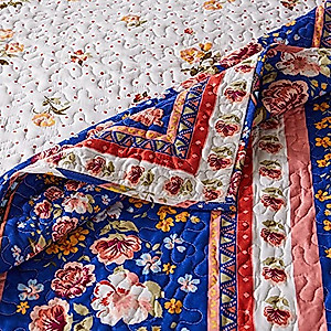 Greenland Home Marsha Reversible Cotton Quilted Throw Blanket, 50x60-inch, Blue