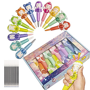 LemoHome Cute Pens squishy pens gel ink Animals Pens cute stationary Kawaii Pens Decompression Stress Relief Sponge Pens Set For Students Kids With Replacement Refills (Black)