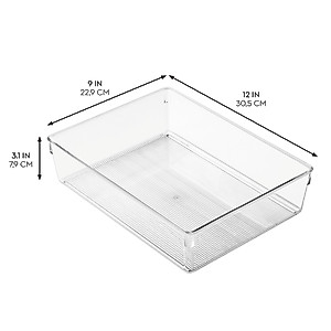 iDesign Linus Plastic Dresser and Vanity Organizer, Storage Bin for Bathroom, Bedroom, Office, Craft Room, Fridge, Freezer, Pantry, 12" x 9" x 3" , Clear