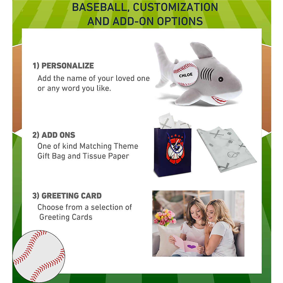 DolliBu Grey Shark Stuffed Animal with Baseball Plush - Soft Plush Huggable Shark Adorable Playtime Plush Toy, Cute Ocean Life Gift for Kids and Adults - 12 Inches