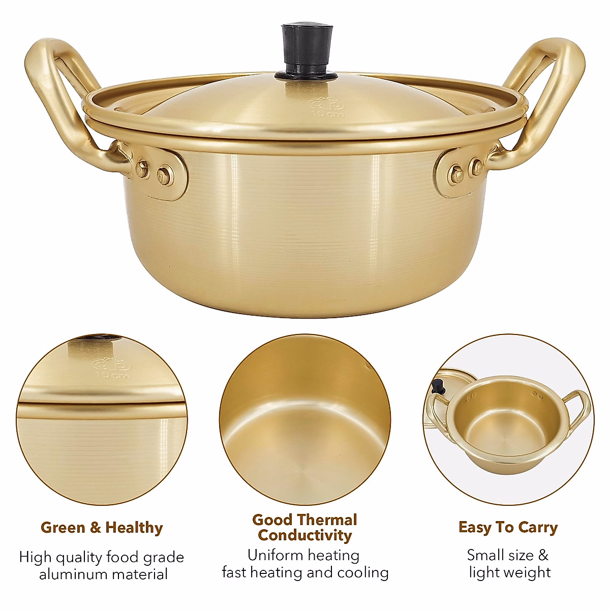 SSHAN Korean Ramen Pot with Lid - Light Weight Ramen Cooker Pot, Korean Cookware Noodle Pot Fast Heating for Kitchen Cookware, Easy Light Stockpot Soup Pot, Healthy, Sturdy, & Dishwasher Safe (16cm)