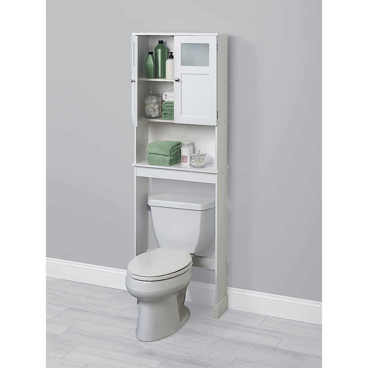 Zenna Home Over-the-Toilet Spacesaver, with 2 Glass Doors, Bathroom Storage, Espresso, White