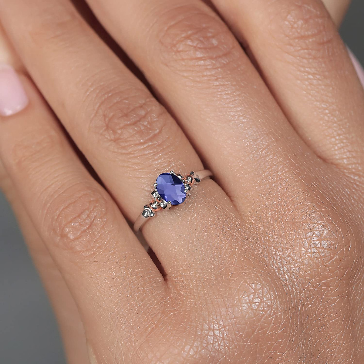 Gem Stone King 925 Silver and 10K Rose Gold Oval Gemstone Birthstone Engagement Ring | Oval 7X5MM | Wedding Engagement Anniversary Solitaire Promise Ring For Women