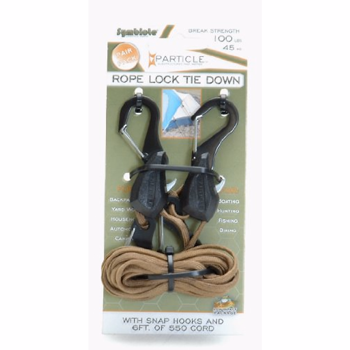 PROGRIP 054020 Particle by Symbiote 550 Paracord Rope Lock Tie Down with Snap Hooks 6 ft (Pack of 2)
