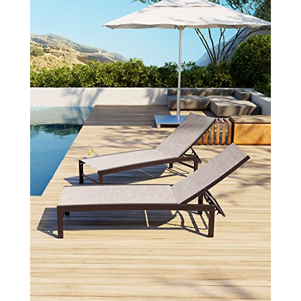 Patio Aluminum Chaise Lounge Chair, VredHom Set of 2 Outdoor Recliner Lounge Chair Sun Loungers, All Weather Chaise with 5 Adjustable Backrest and Lay Flat Positions for Garden, Balcony, Pool