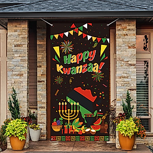 Kwanzaa Decoration Happy Kwanzaa Door Cover Kwanzaa Party Hanging Banner Kwanzaa Backdrop Indoor Outdoor African American Holiday Festival Decor for Kwanzaa Home Office Supplies, 70 x 35 Inches