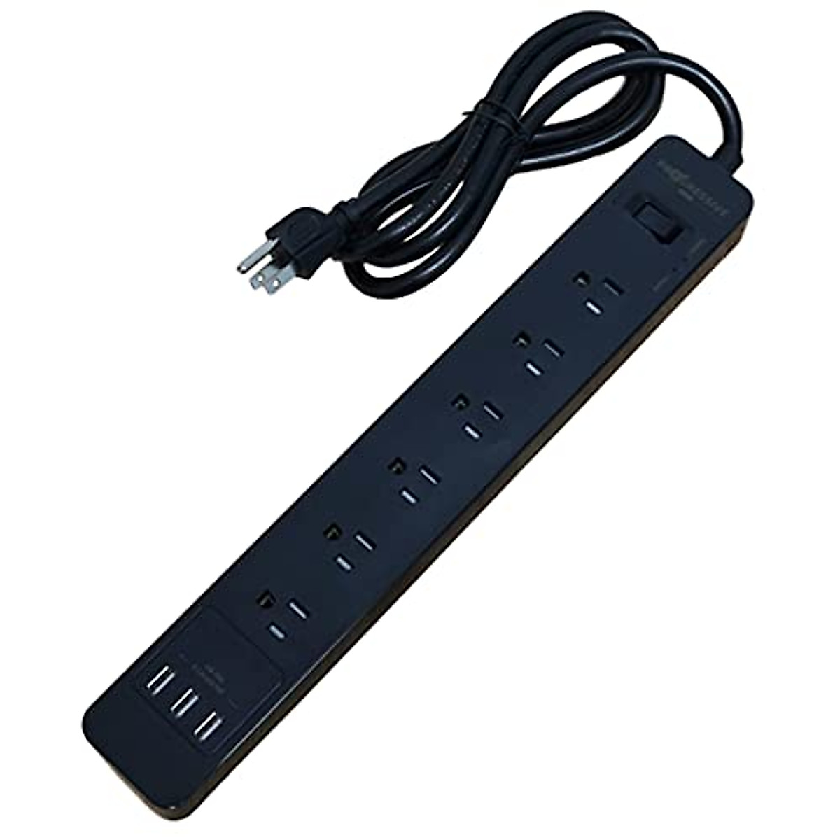 6 Plug Power Strip with USB Ports and Under Desk or Wall mounting - Black