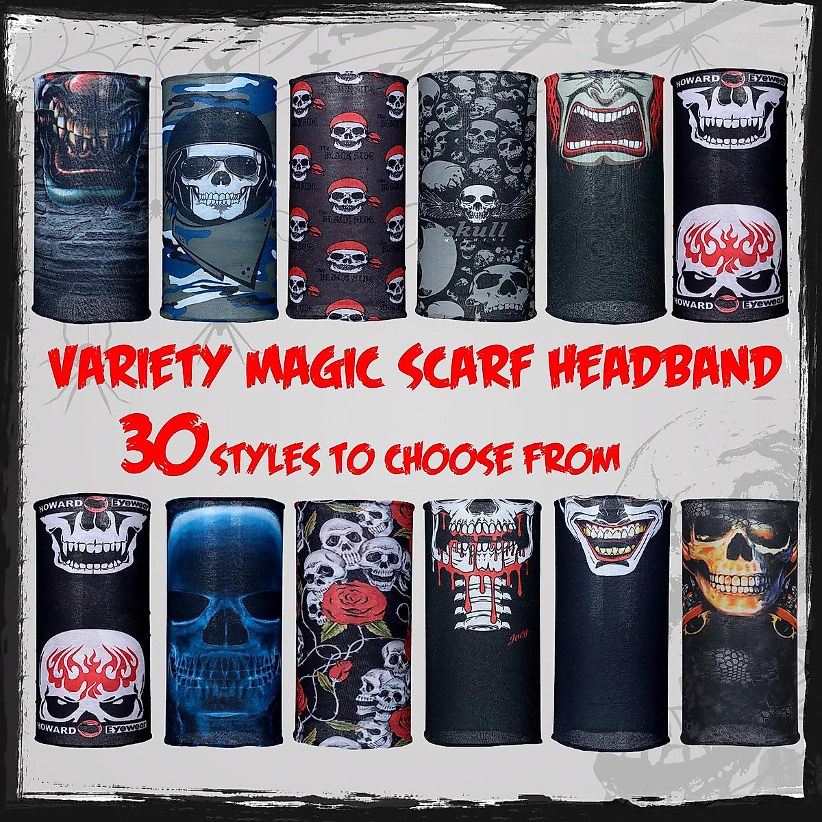 JaGely 30 Pieces Skull Neck Gaiters Scarf Elastic Sports Head Wrap Headband Seamless Halloween Bandana Face Mask for Women Men Riding Running Sports, 30 Styles