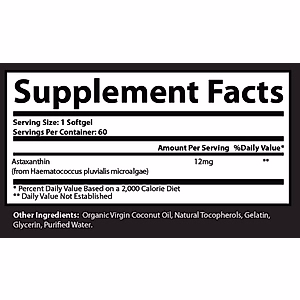 Research Labs Triple Strength Natural Astaxanthin 12mg Softgels + Extra Bottle Organic Coconut Oil for Enhanced Absorption Powerful Antioxidant Supports Eye Joint & Heart Health 120 Total Softgels