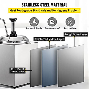 VEVOR Hot Cheese Pump, 2.6Qt Nacho Cheese Warmer with Pump, Stainless Steel Hot Fudge Warmer, 650W Hot Cheese Dispenser for Hot Fudge Cheese Caramel