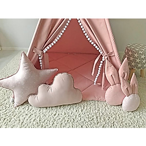 RONGFA Kids Teepee Tent with White Pom Pom - Indoor Play Teepee for Children Boys Portable Play House (Pink)