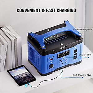 AIVOLT Portable Power Station 800W/892Wh Solar Powered Generator, 3 AC Outlets, 2 USB-C Ports, 2 Fast Charge Ports, Wireless Charging, Solar Generator for Outdoor Camping Hiking, Indoor Backup