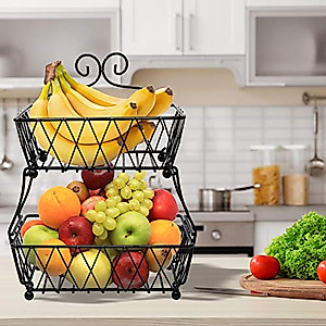 Sorbus Fruit Basket Display Stand, 2-Tier, for Vegetable, Fruit & Bread Counter Storage for Kitchen, Bathroom, Rectangular Antique Metal (Black)