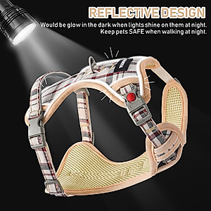 GAMUDA Dog Harness Collar and Leash Set, Dog Harness, No Chock No Pull Adjustable Vest Harnesses Plaid Reflective for Medium Dog, Cat, Small Horse, Small Bull and Pig (Beige, S)