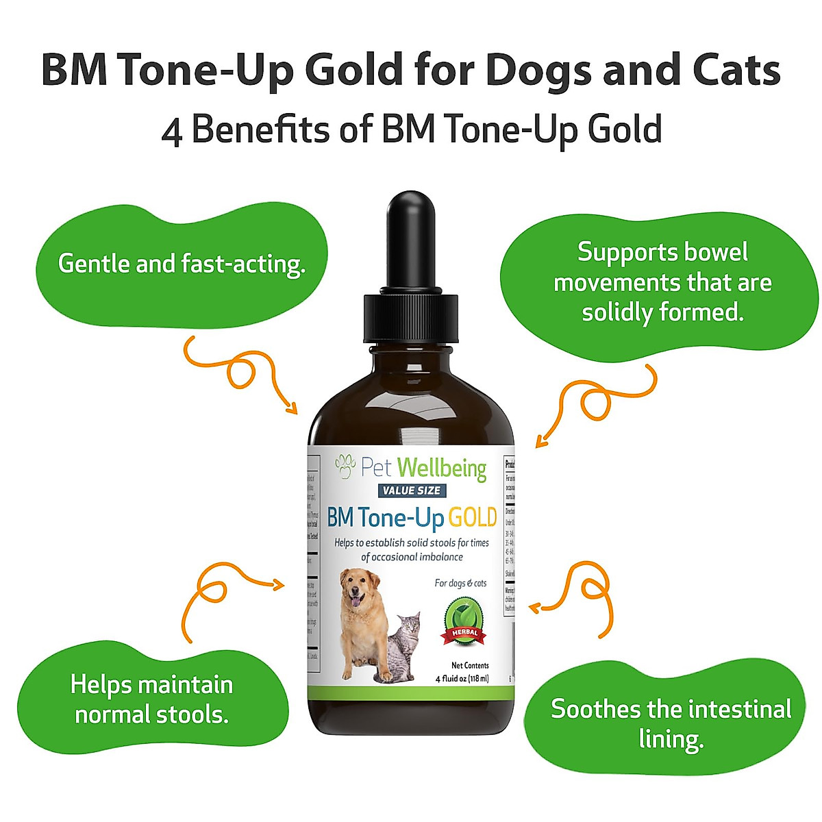 Pet Wellbeing BM Tone-Up Gold for Dogs & Cats - Vet-Formulated - Diarrhea & Loose or Runny Stools - Natural Herbal Supplement 4 oz (118 ml)