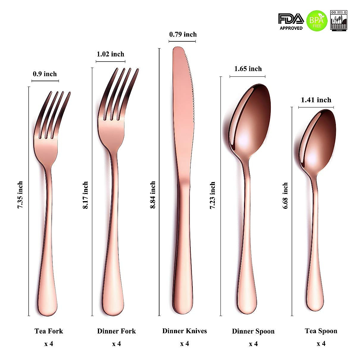 Rose Gold Flatware Set 20 Piece Service for 4, Copper Plated Stainless Steel Silverware set Service for 4 (Shiny, Copper)