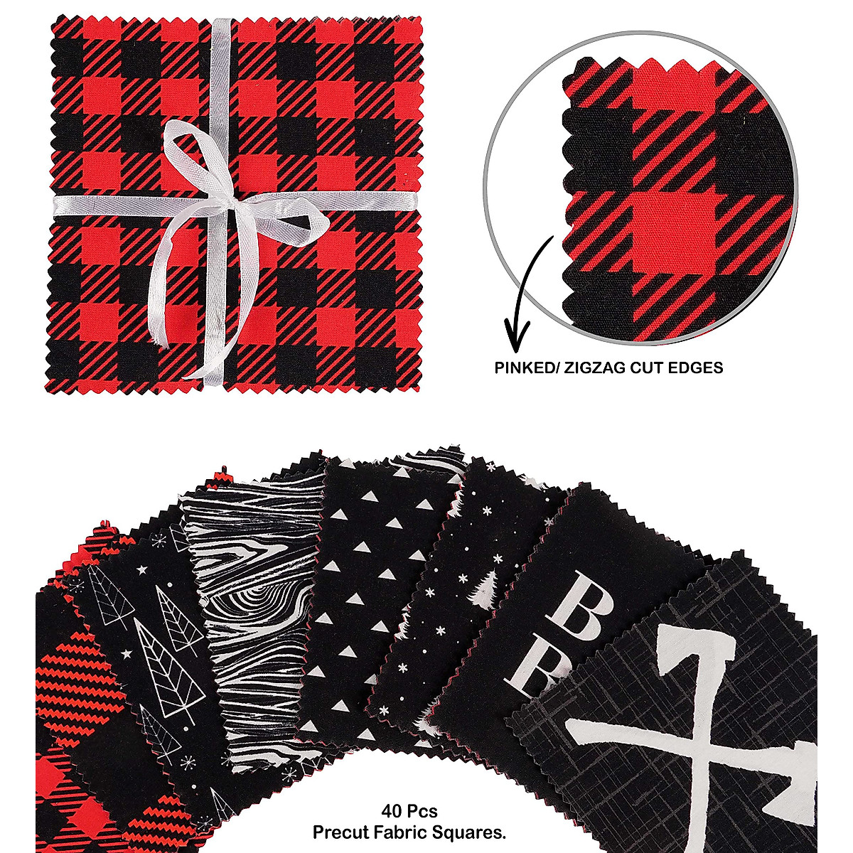 Soimoi Check Print Precut 5-inch Cotton Fabric Quilting Squares Charm Pack DIY Patchwork Sewing Craft- Red