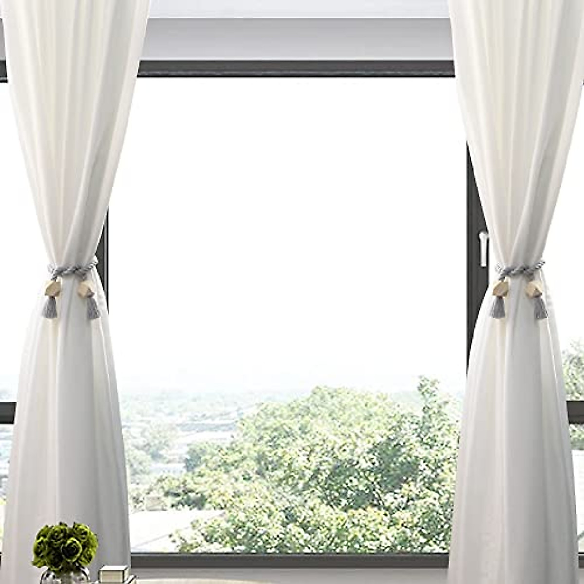 OCIOLI 2 Pack Strong Magnetic Curtain Tiebacks Curtain Holdbacks Outdoor Curtain Tiebacks Cotton Hand Woven Tie Backs Drapery Holdbacks Curtain Ties for Drapes (Grey, 2)