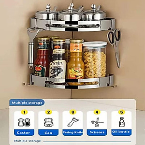 KEIJO 2-Pack Corner Shower Caddies Bathroom Shelves with 4 hooks,No Drilling,Stainless Steel,Shower Storage Organizer for Kitchen, Dorm and Toilet with Adhesive (Silver)