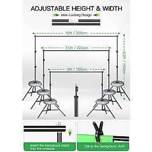 Photography Softbox Lighting Kit, 6.5 x 10ft Backdrop Stand System and E27 60W 5500K CFL Bulbs Softbox and Umbrellas Continuous Photo Lighting with Green/White/Black Backgrounds