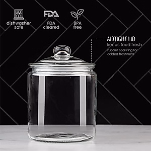 1 Gallon Glass Cookie Jar - Large Food Storage Container with Airtight Lid - Keep Fresh Flour, Chewy Pet Treats, Candy, Dried Foods, Detergent Pods for Your Kitchen or Laundry Room- Pack of 1