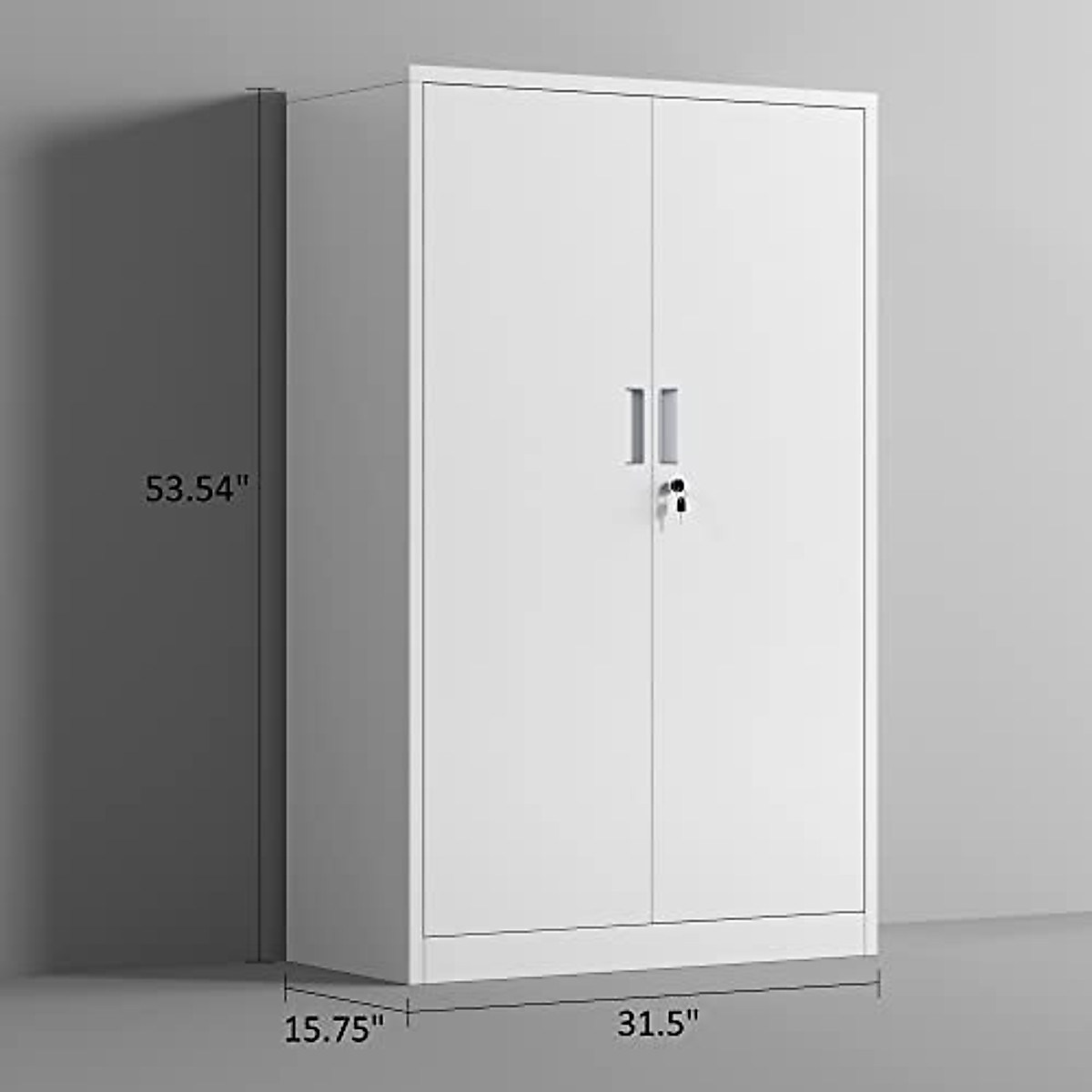 JINKUR Metal Storage Cabinet with Locking Doors and 3 Adjustable Shelves, 53.5-Inch Lockable Storage Cabinets for Home Office Garage Kitchen Pantry (White)