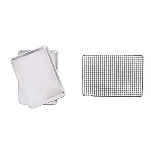 Nordic Ware Natural Aluminum Commercial Baker's Half Sheet, 2-Pack, Silver & 43343 Oven Safe Nonstick Baking & Cooling Grid (1/2 Sheet), One Size, Steel