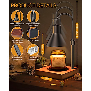 PRIORARE Candle Warmer Lamp with 2 x 50W Bulbs, 4-Gear Dimmer Electric Candle Warmer Oak Base, 2H/4H/8H Timer Candle Lamp, Scented Jar Candles Heater
