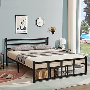 GreenForest Full Size Bed Frame with Headboard and Footboard Heavy Duty Supports Mattress Foundation, No Box Spring Needed, Black