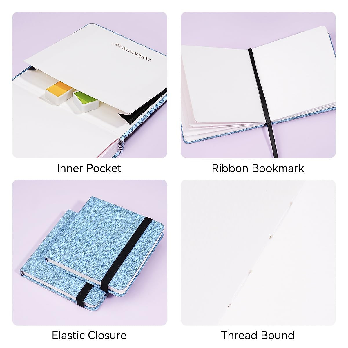 Lightwish Square Watercolor Journal,100% Cotton,300gsm/140lb,Acid-Free,24 Sheets Cold Press Watecolor Sketchbook for Artists Adults Students,4.7 * 4.7 Inches(Blue)