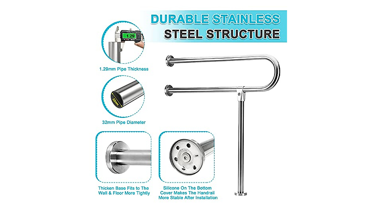 Durable 30-Inch Handicap Grab Bars for Bathroom Safety