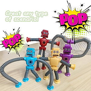 Pop Tubes Robot Toy, 4 Packs Fidget Toys Telescopic Suction Cup Robotics Autism Sensory Toys for Toddlers Boys Girls Educational Classroom Treasure Box Stretchy Robots Party Favors