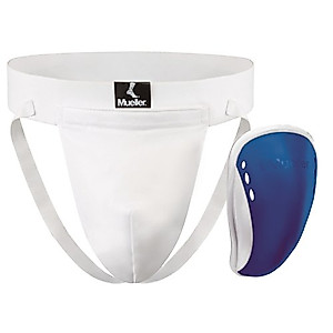 MUELLER Sports Medicine Athletic Supporter with Flex Shield Cup, White/Blue, Youth Large
